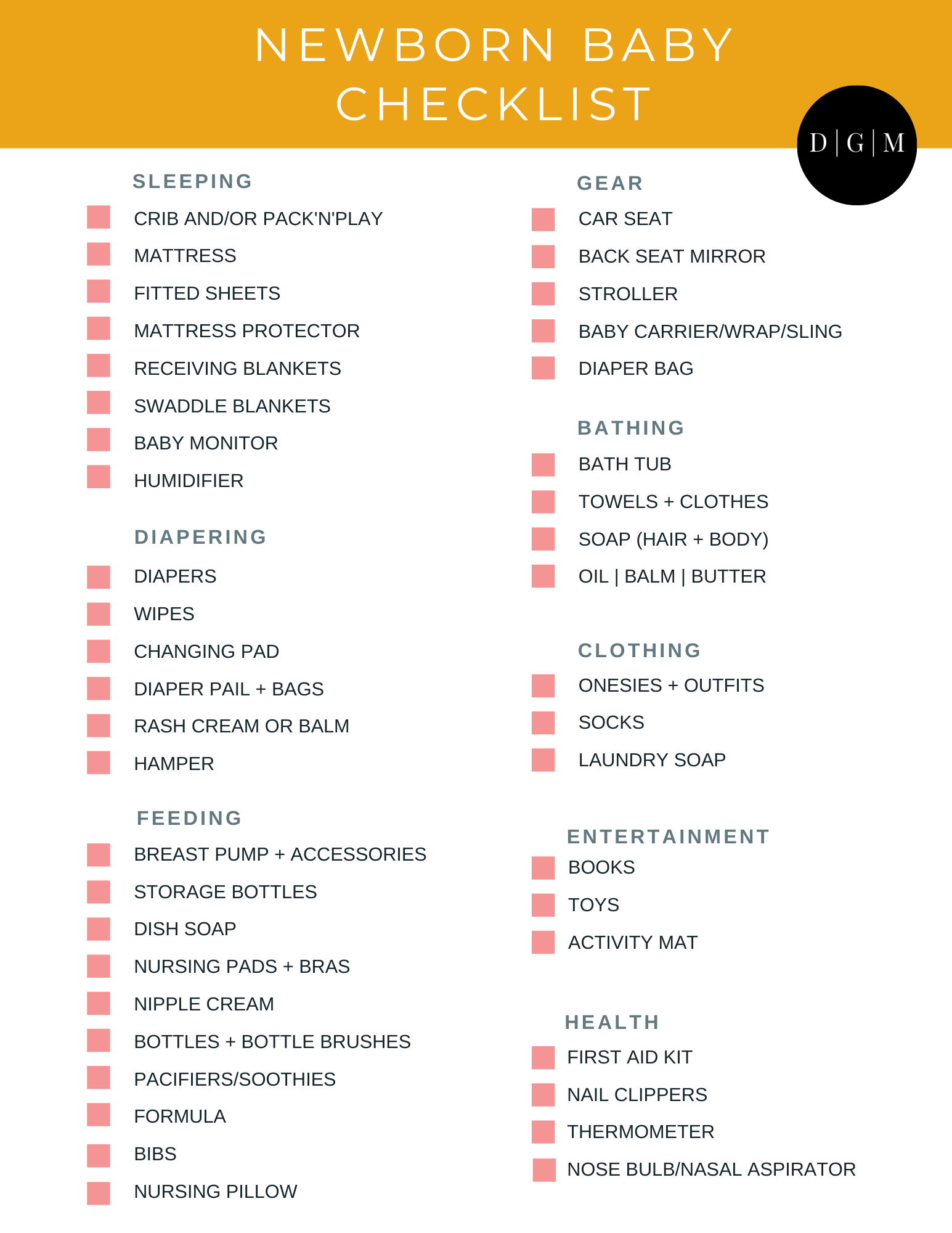 Newborn Checklist Printable